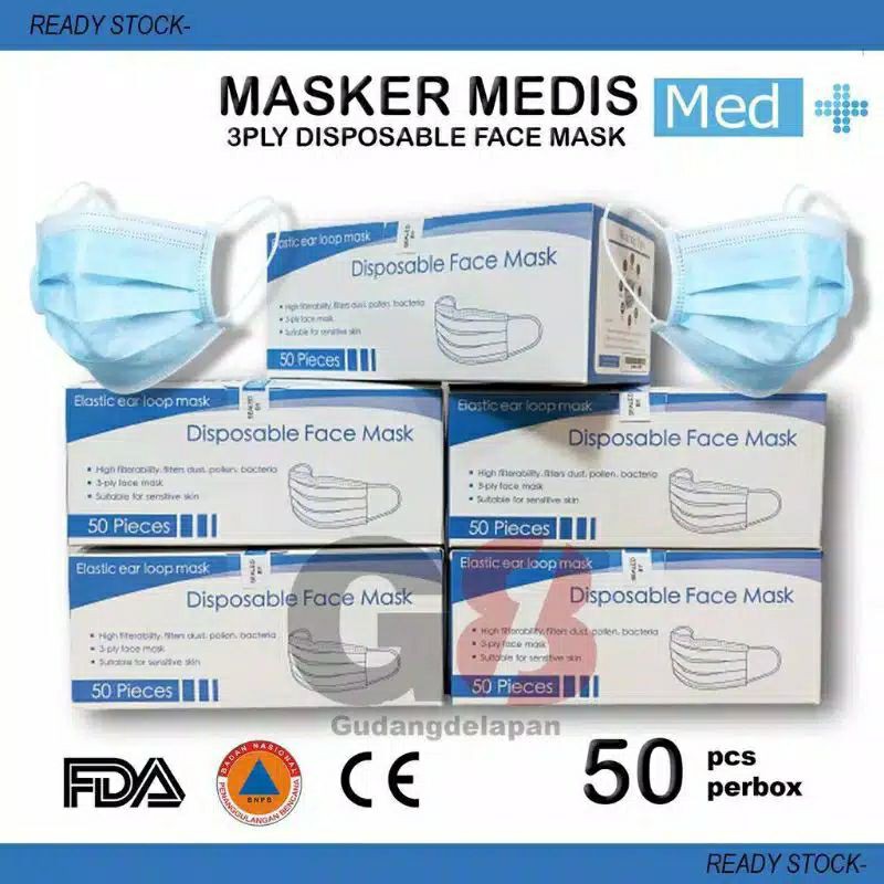 Jual TERLARIS !!! Masker Medis 3 Layer Mask Disposable 3 Ply Surgical ...