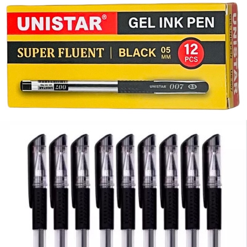 Jual Gel Pen UNISTAR 0.5 mm Pulpen Pena US007 Hitam Black 1 Box 12 Pcs ...