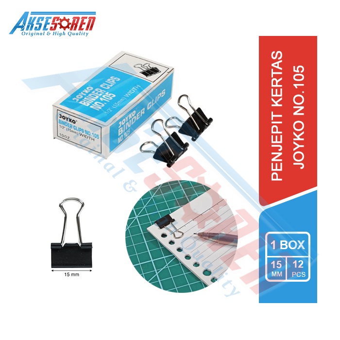 Jual PENJEPIT KERTAS KLIP JOYKO NO 105 [1 BOX/12 PCS] / BINDER CLIPS ...