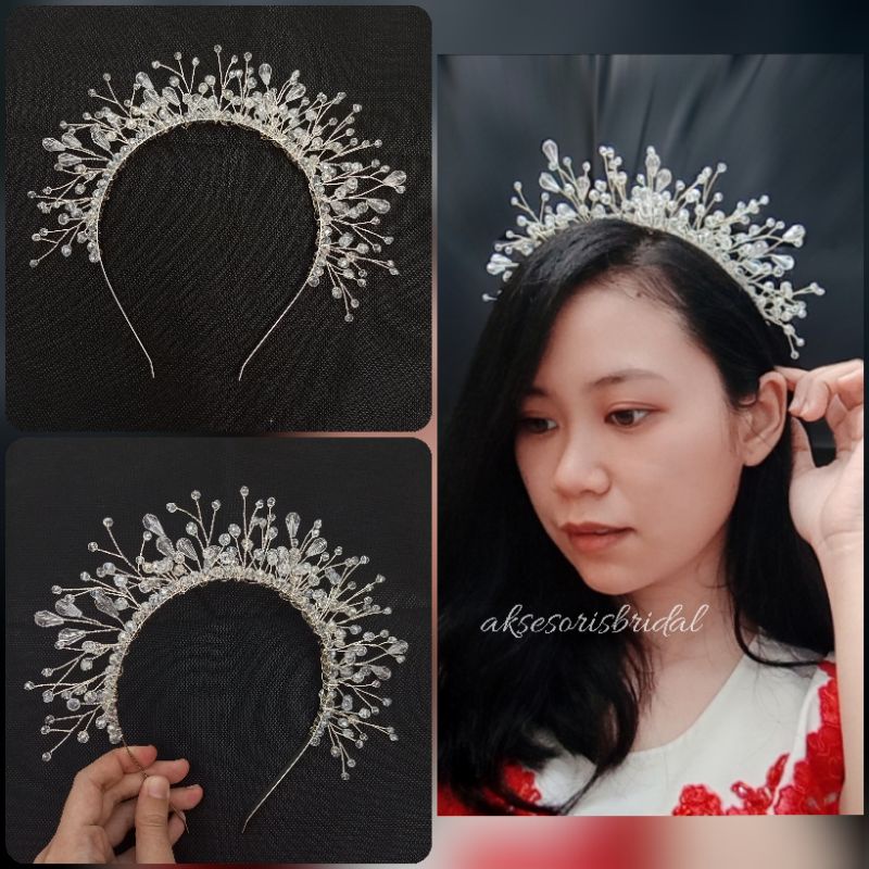 Jual Crystal Halo Crown Mahkota Bando Headpiece Hijab Crown Hairpiece ...