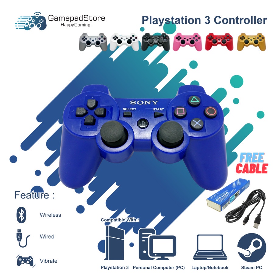 Jual STIK PS3 BIRU WIRELESS ORIGINAL GETAR / STIK / STICK PC + KABEL ...