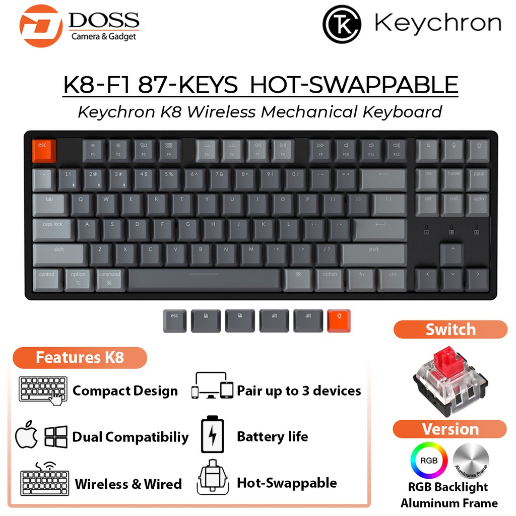 Jual Keychron K8-F1 RGB Backlight Aluminum Frame Hot Swappable Red ...