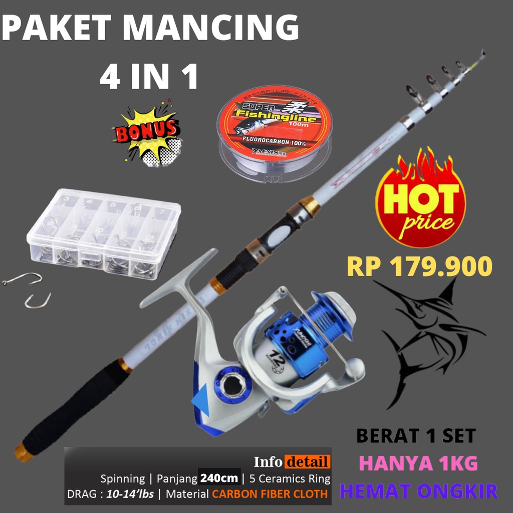 Jual Paket Mancing Mania Siap Pakai Set Joran 240 cm Reel Gulungan ...