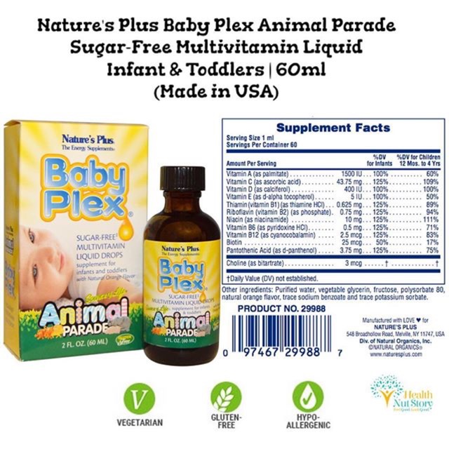Jual Nature's Plus Baby Plex Animal Parade, Sugar-Free Liquid ...