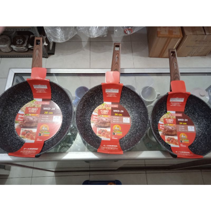 Jual Teflon Deep Frying Pan / Wok Pan Marble Yoshikawa 24cm 26cm 28cm ...