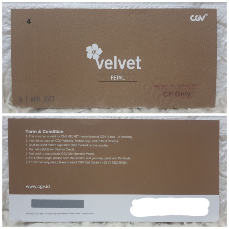 Jual NO NEGO voucher nonton film/ bioskop CGV Central Park Velvet Class ...