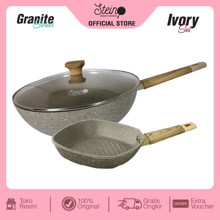 Jual Wok Pan 30cm Steincookware Paket IVORY Set Grill Pan 18cm Stein ...