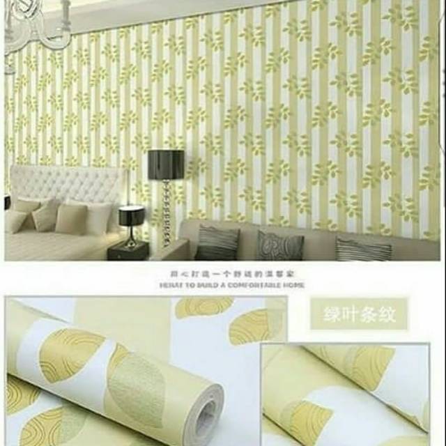 Jual Wallpaper Sticker dinding Motif Garis Daun Hijau ukuran 45 cm x 8 m Wallstiker | Shopee ...