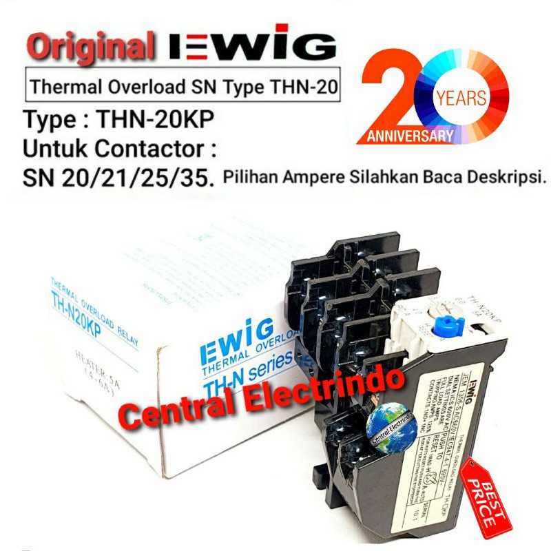 Jual Thermal Overload THN-20KP EWIG Untuk Kontaktor SN-20/21/25/35 ...