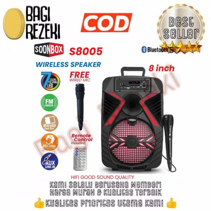 Jual Speaker Extra Bass SOONBOX S8005-S8006 Full Bass Free Mic / Spiker Full Bass Bluetooth Plus ...