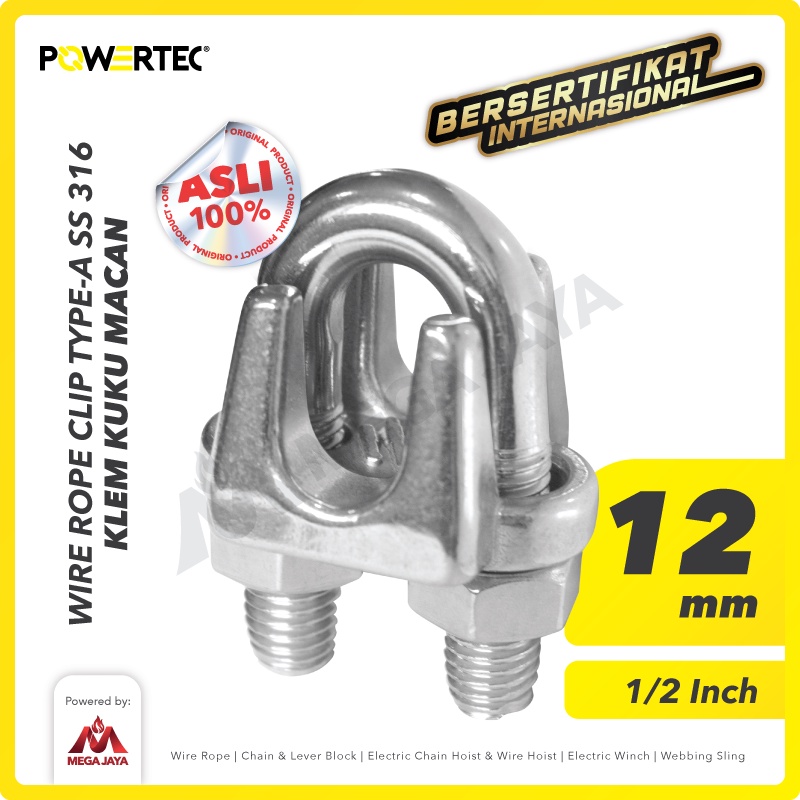 Jual POWERTEC Wire Rope Clip / Klem Seling Kuku Macan SS 316 12mm ...
