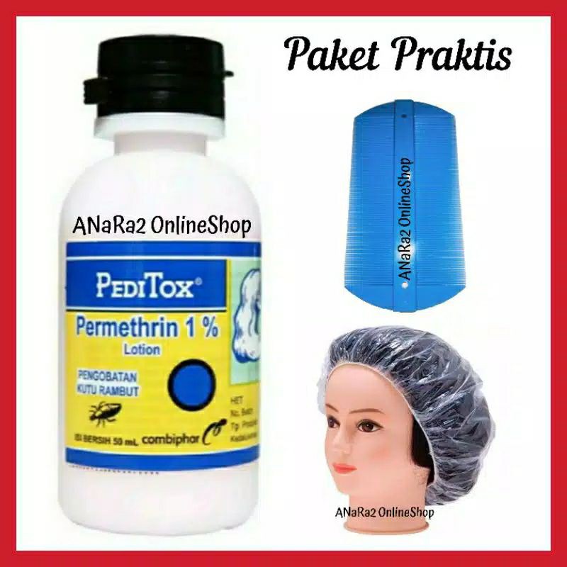 Jual PEDITOX 50 ml Obat Kutu Rambut + Sisir Serit PLASTIK / Shower Cap ...