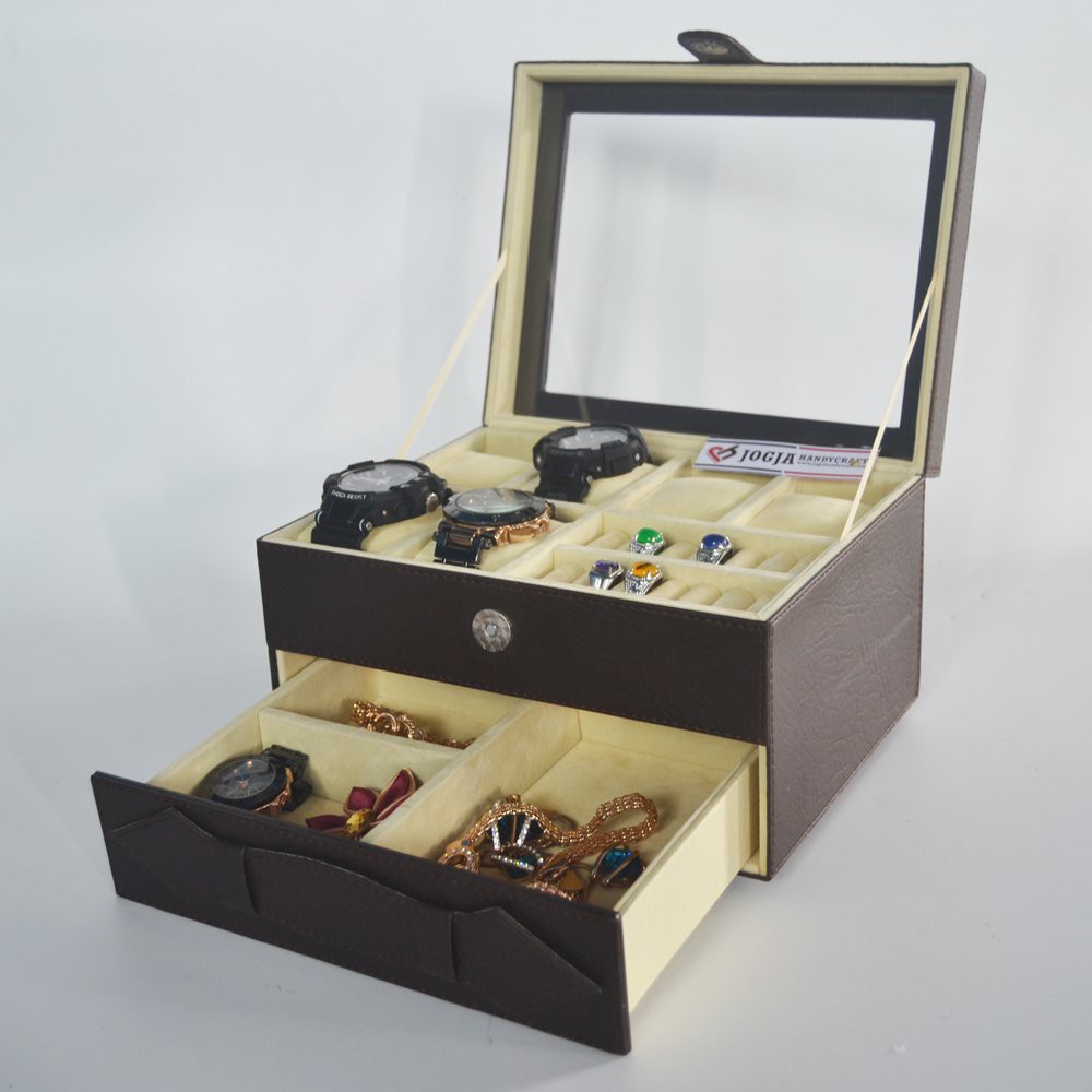 Jual Kotak Tempat Jam Tangan Jumbo mix Tempat Perhiasan Susun Coklat ...