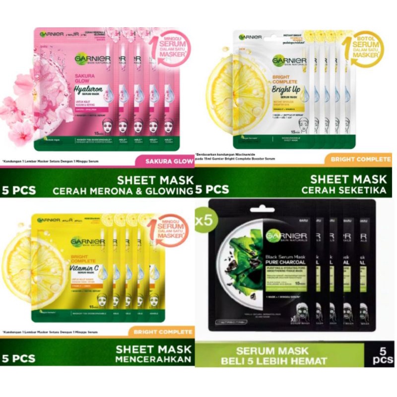 Jual GARNIER SERUM MASK MASKER WAJAH 30g isi 5 Pcs #RACUNSHOPEE ...