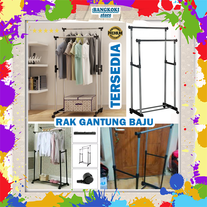 Jual Double Rod Rack Rak Gantungan Baju dan Handuk Minimalis | Shopee ...