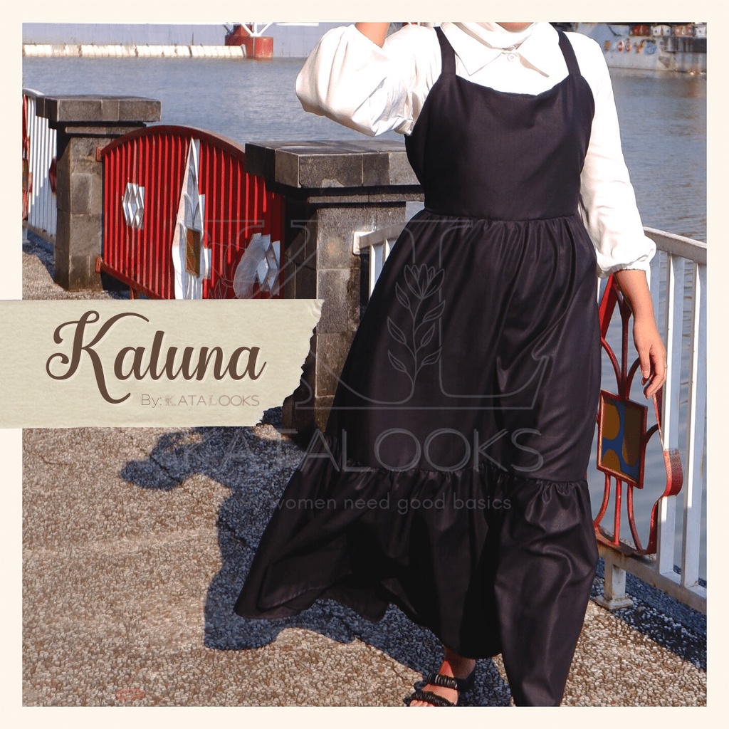 Jual Kaluna One Set Dress, Outer Dress dan Kemeja Putih Lengan Panjang | Shopee Indonesia