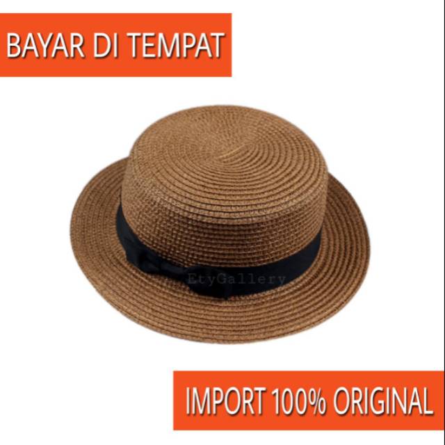 Jual COD IMPORT Topi wanita Pantai / Topi Pantai Pita Jerami Boater hat pork pie hat topi pantai ...