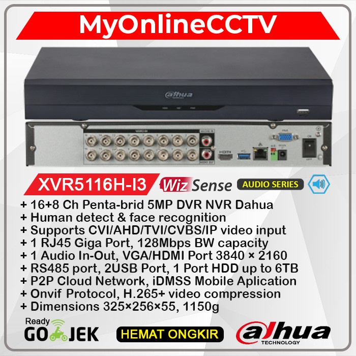 Jual DH-XVR5116H-I3 DVR DAHUA 16CH WIZSENSE CCTV 5MP FACE DETECTION | Shopee Indonesia
