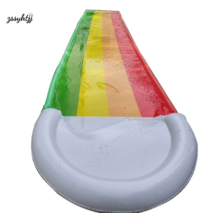 Jual Lawn Water Slides Rainbow Slip Slide with Sprinkler and Crash Pad ...