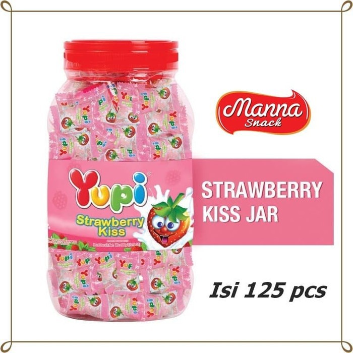 Jual Permen Yupi Strawberry Kiss Jar (1 Toples Isi 125 Pcs) | Shopee Indonesia