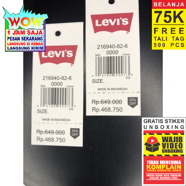 Jual LEVIS BARCODE HANG TAG SUPER PREMIUM CO 1X DI KIRIM 600PCS ...