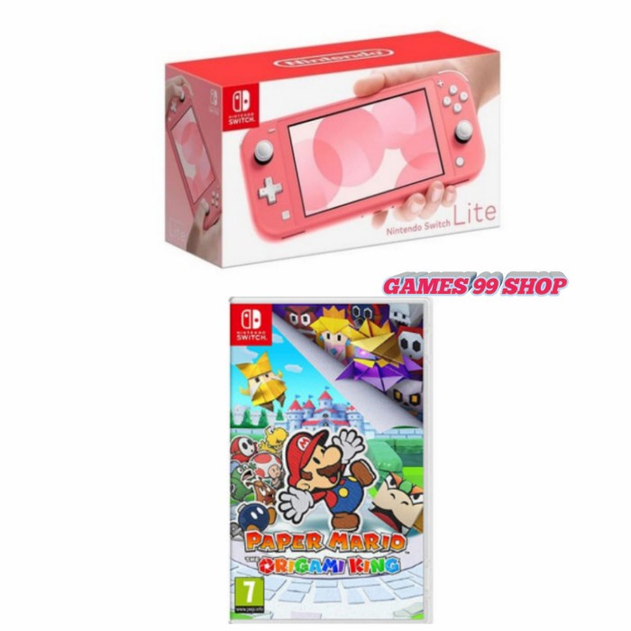 Jual nintendo switch lite coral pink + paper mario origami king ...