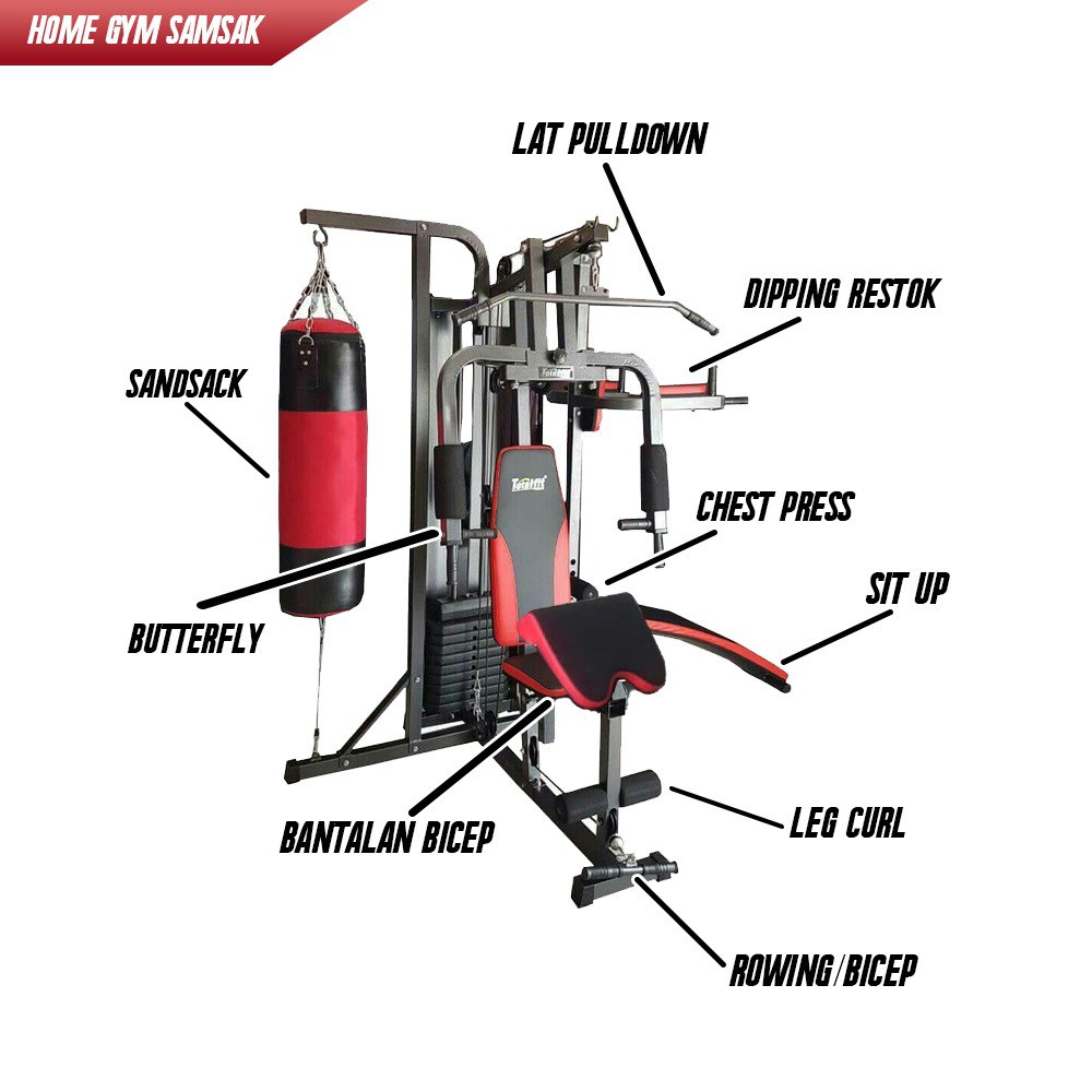 Jual Home Gym 3 Sisi Total + Samsak TL HG-077 Beban Latihan 75kg ...