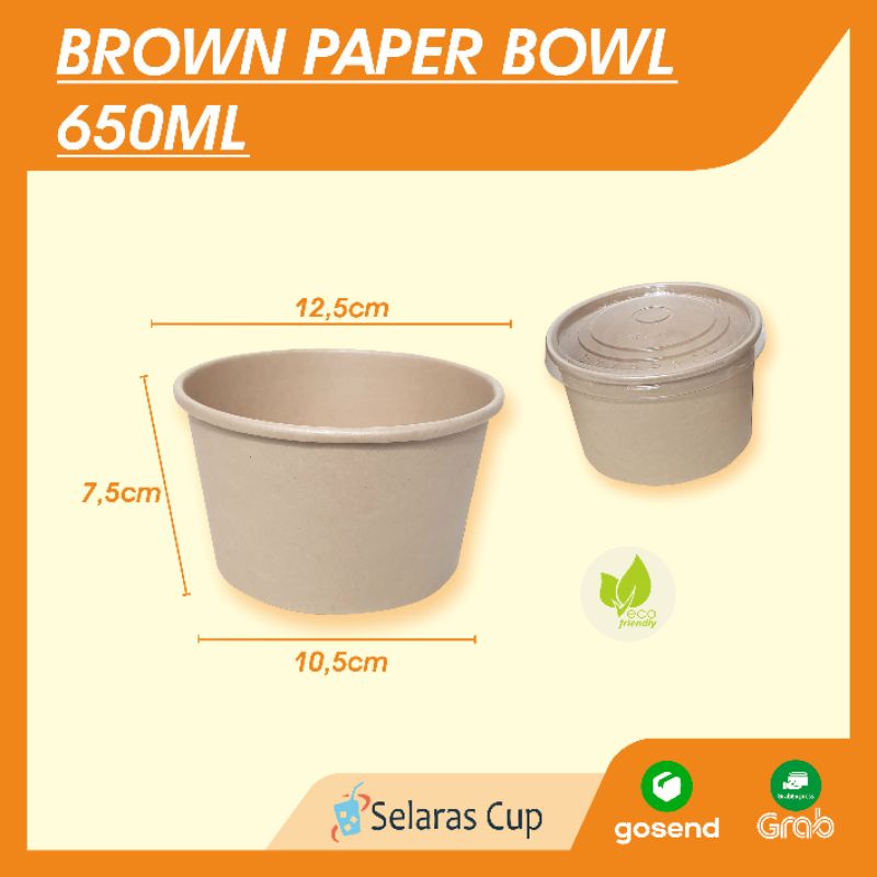 Jual ISI 100 paper bowl kraft - paper bowl cokelat - paperbowl tahan ...
