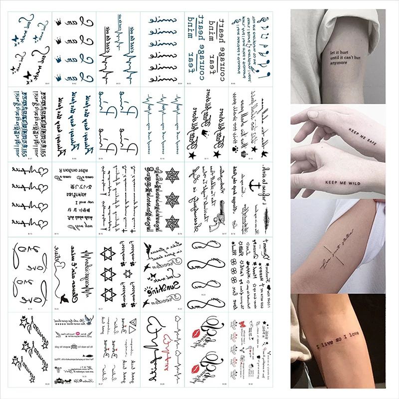 Jual 5 lembar Tatto Temporer Tulisan Random acak/ Temporary Tattoo ...