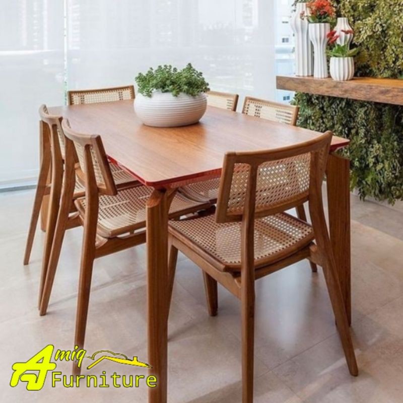 Jual meja makan mix rotan formasi 6 kursi | Shopee Indonesia