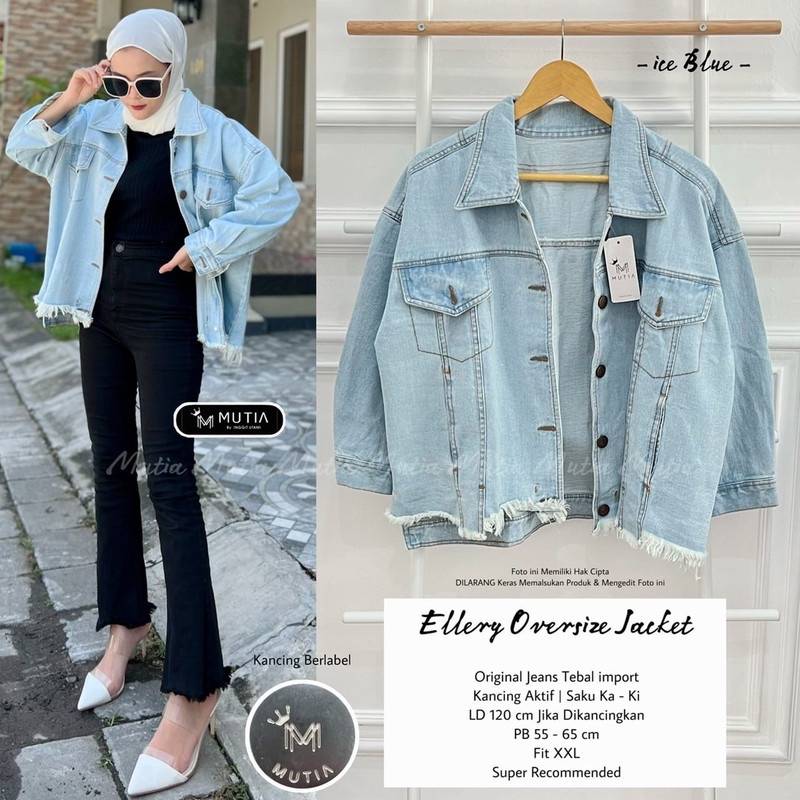 Jual Ellery Oversized jaket Mutia Label Ice Blue | Shopee Indonesia