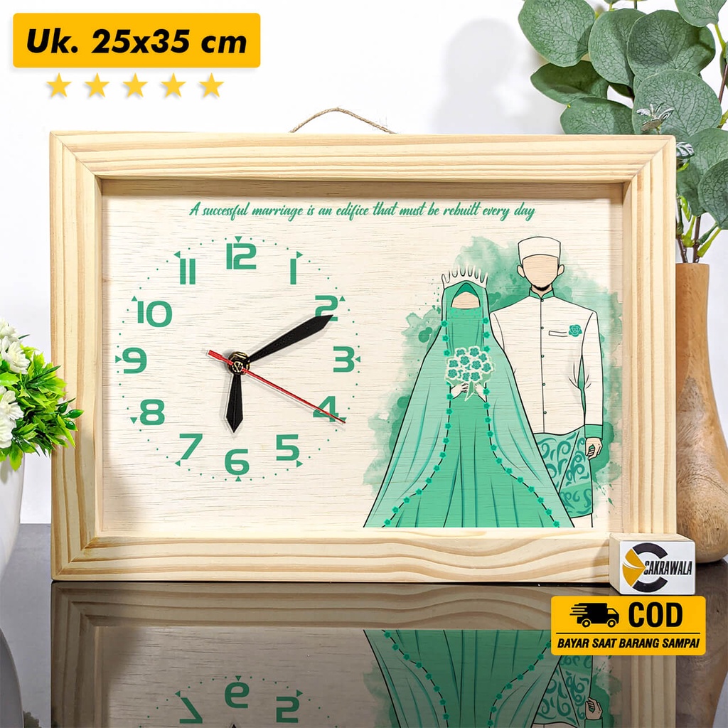Jual Jam dinding kayu unik hadiah wedding custom foto Ukuran 25x35 ...