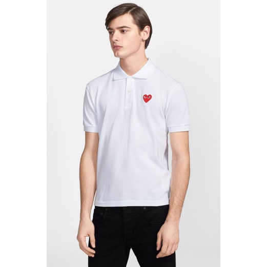 Jual POLO Shirts CDG PLAY Basic Polos Logo Bordir Patch Heart Hati ...