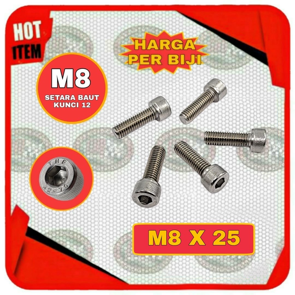 Jual BAUT L STAINLESS M8X25 SETARA UNTUK BAUT KUNCI 12 PANJANG 25 MM 2,5 CM | Shopee Indonesia