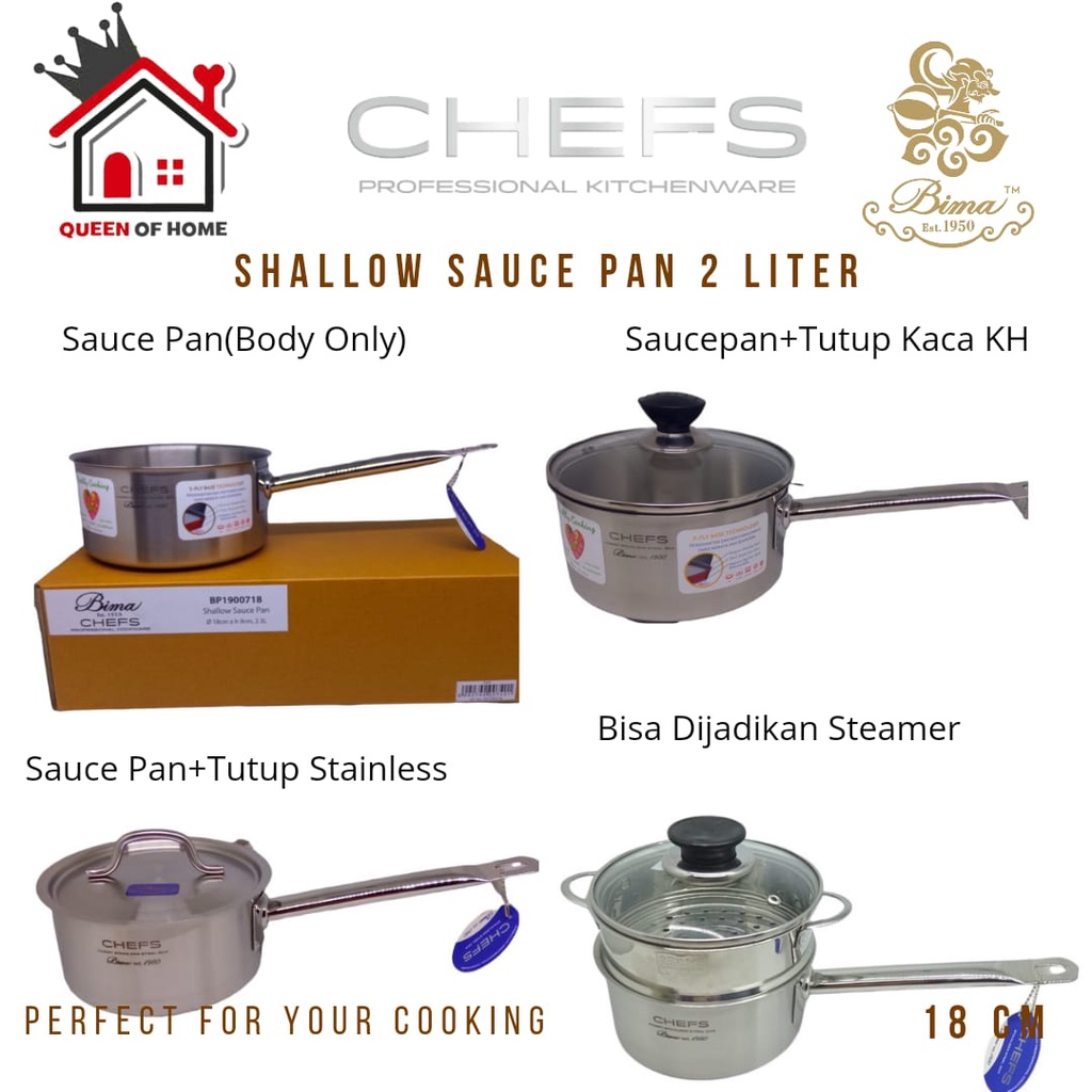 Jual Bima Chefs Shallow Sauce Pan 18cm 2L Sus 304 BP1900718 Panci ...