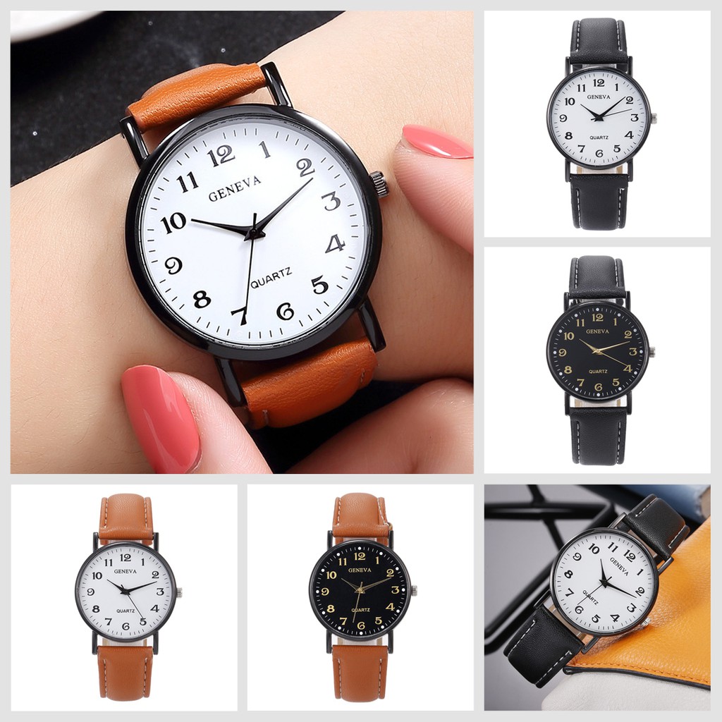 Jual Jam Tangan Geneva Wanita Dan Pria Strap PU Leather Analog Quartz ...