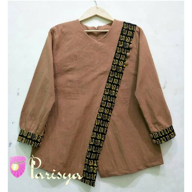 Jual Blus tenun lurik hujan gerimis kombinasi batik cap honocoroko ...