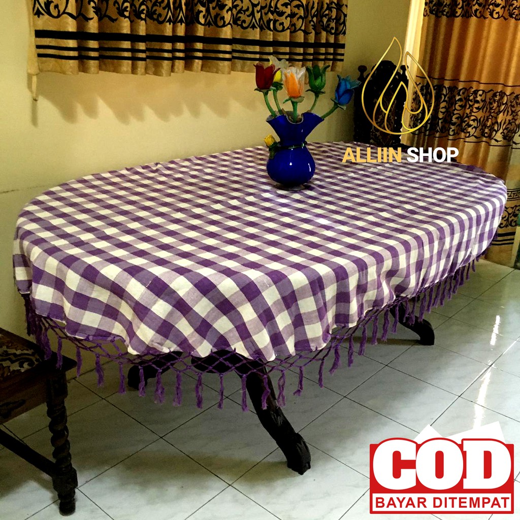 Jual TAPLAK MEJA OVAL 6 KURSI UKURAN 200cm x 140cm TENUN RAJUT RUMBAI ...