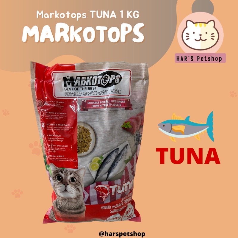 Jual MARKOTOPS TUNA & ADULT CAT MAKANAN KUCING (kemasan 1kg) | Shopee ...