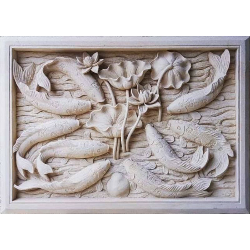 Jual motif ikan koi hiasan dinding ukiran batu alam 1mx2mx8 | Shopee ...