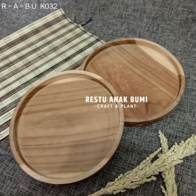 Jual (K032) Piring Bulat Kayu Jati D.20cm|Tempat Snack|Wadah Saji|Lauk ...