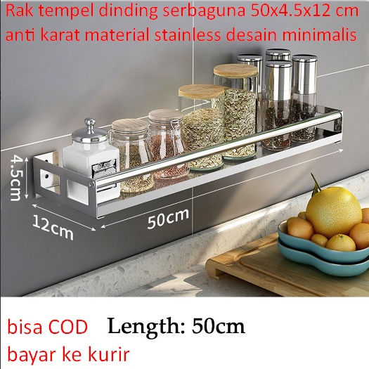 Jual Rak tempel dinding serbaguna 50x4.5x12 cm anti karat material ...