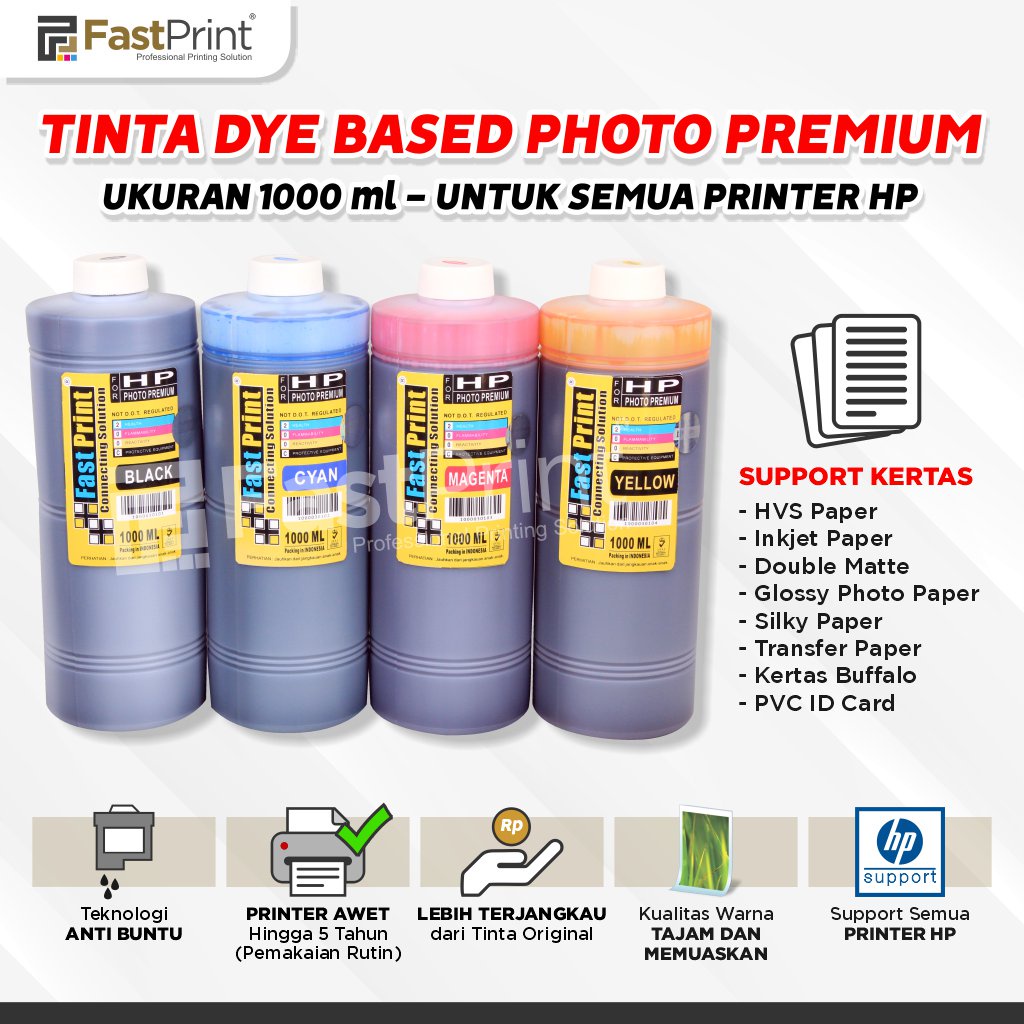 Jual Fast Print Tinta Dye Based Photo Premium Printer HP 1000 ML ...