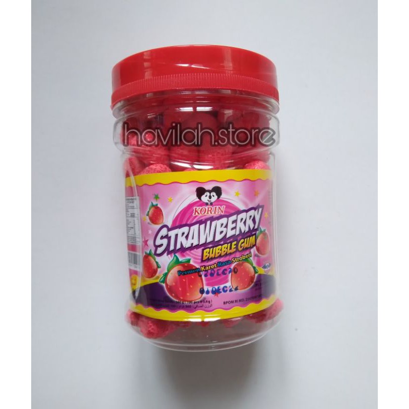 Jual Korin Strawberry Bubble Gum / Permen Karet rasa Stroberi 100 x 3 ...