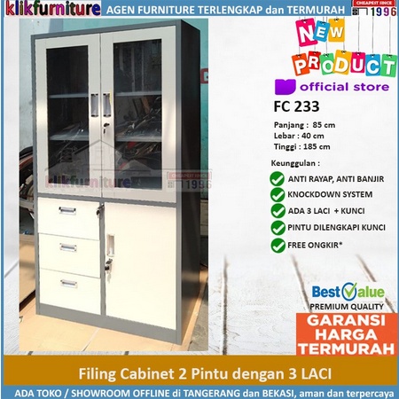 Jual Lemari Arsip Filing Cabinet Besi 2 Pintu 3 Laci FC 233 | Shopee ...