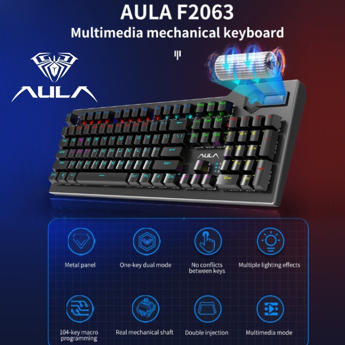Jual Keyboard Gaming Multimedia Mechanical AULA F2063–RGB Macro ...
