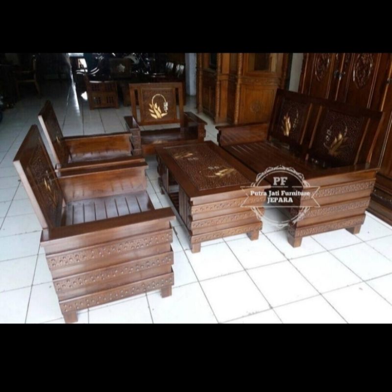 Jual Meja kursi tamu ukir kayu jati - Set meja kursi ruang tamu mebel murah | Shopee Indonesia