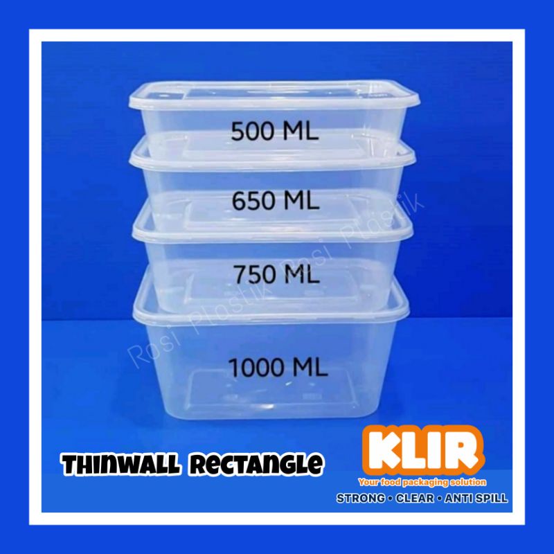 Jual Thinwall Rectangle KLIR (1 PACK) isi 25 PCS/ 1000 ; 750 ; 650 ; 500 / Kotak Persegi Panjang ...