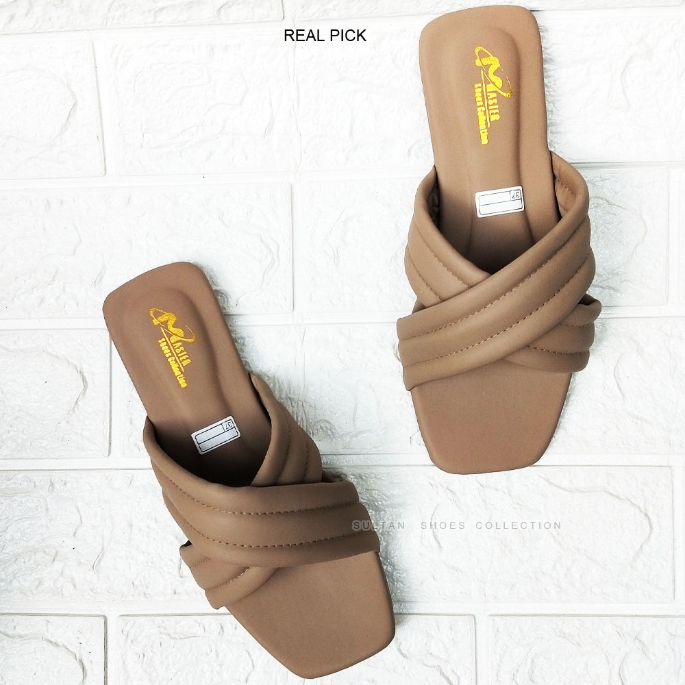 Jual Sendal Slop Slip On Wanita Flat Teplek Silang Busa - Sandal Selop ...