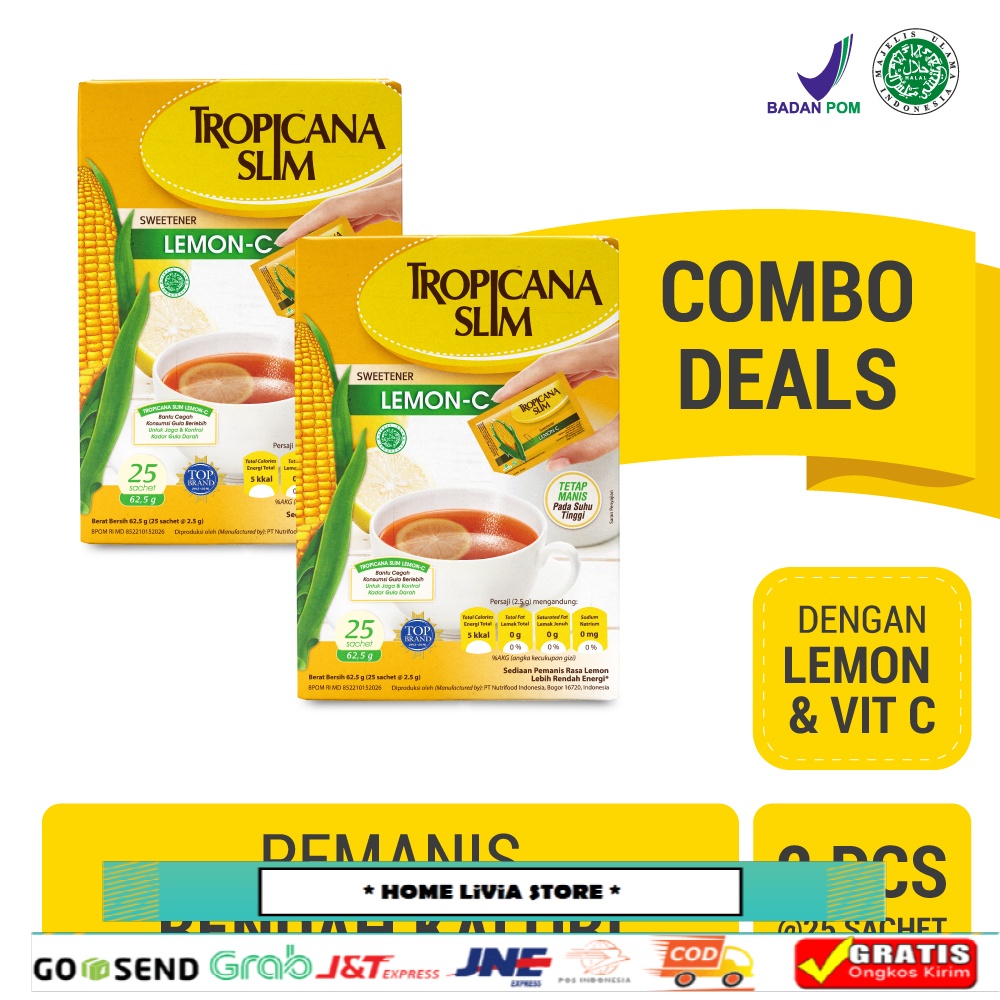 Jual Twin Pack - Tropicana Slim Sweetener Lemon-C 25 Sachet - Pemanis ...